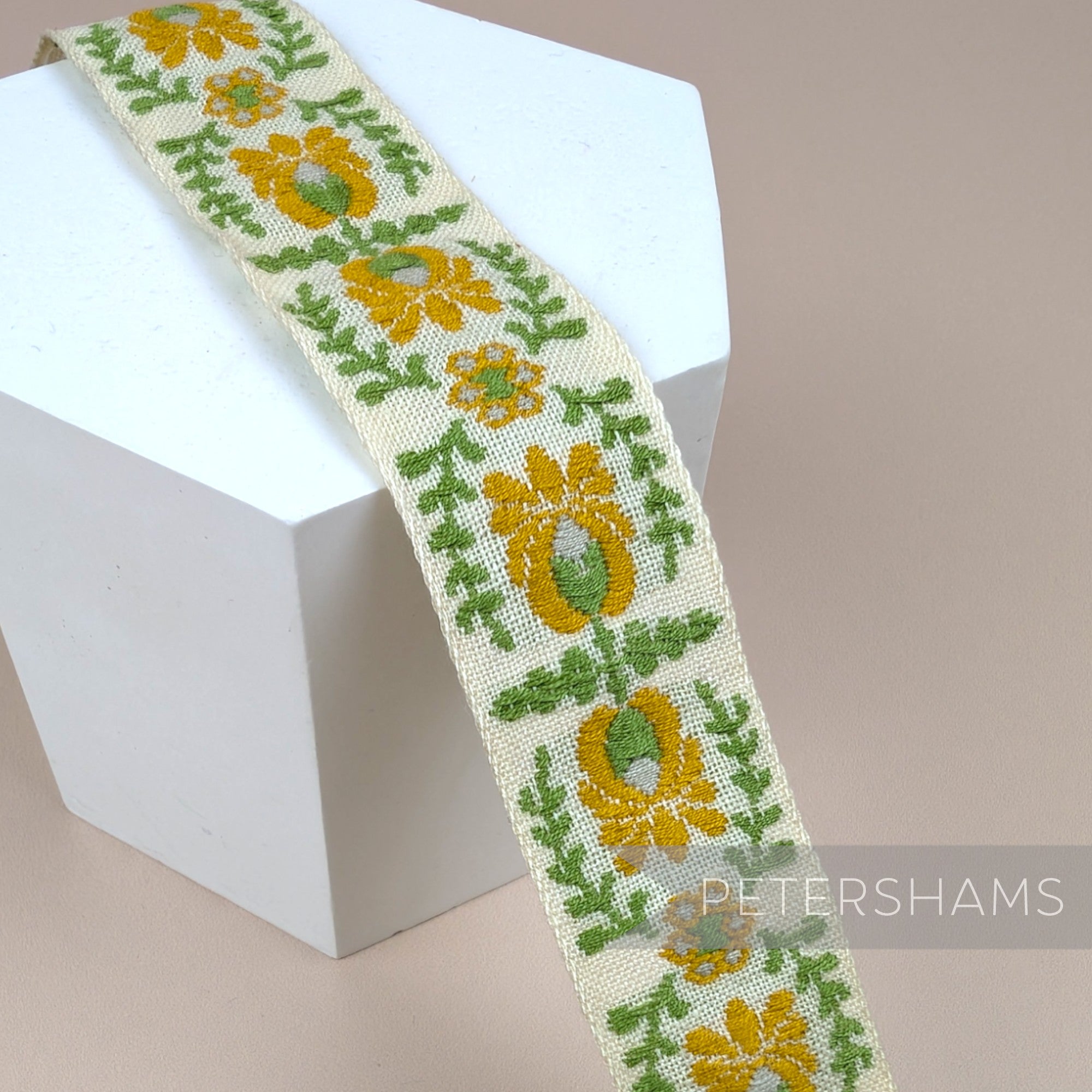Vintage 1960's Embroidered Woven Cotton Floral Pattern Trim - 1m ...