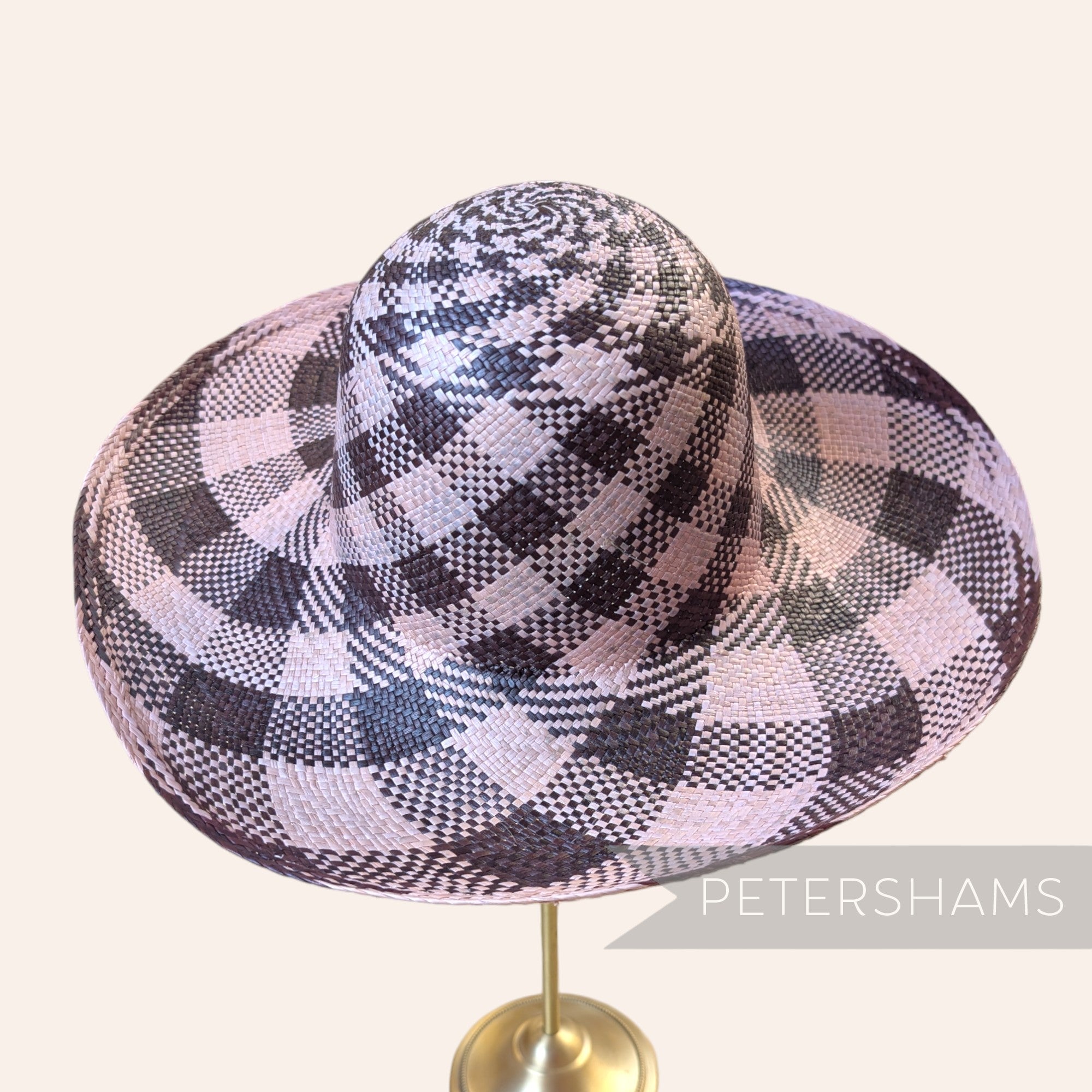 Imperfect Checkered Swirl Vintage Ecuador Panama Straw Capeline Hat Bo ...