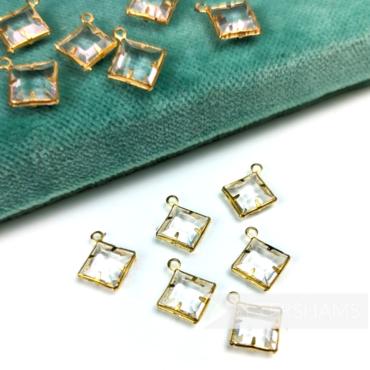 8mm Square Bevelled Encased Gems with Metal Loop – Petershams Millinery ...