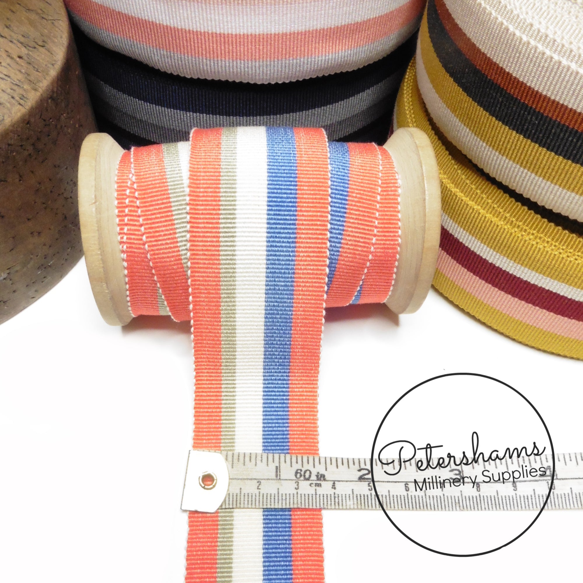 35mm Traditional Stripe Millinery Petersham Hat Ribbon - 1m ...