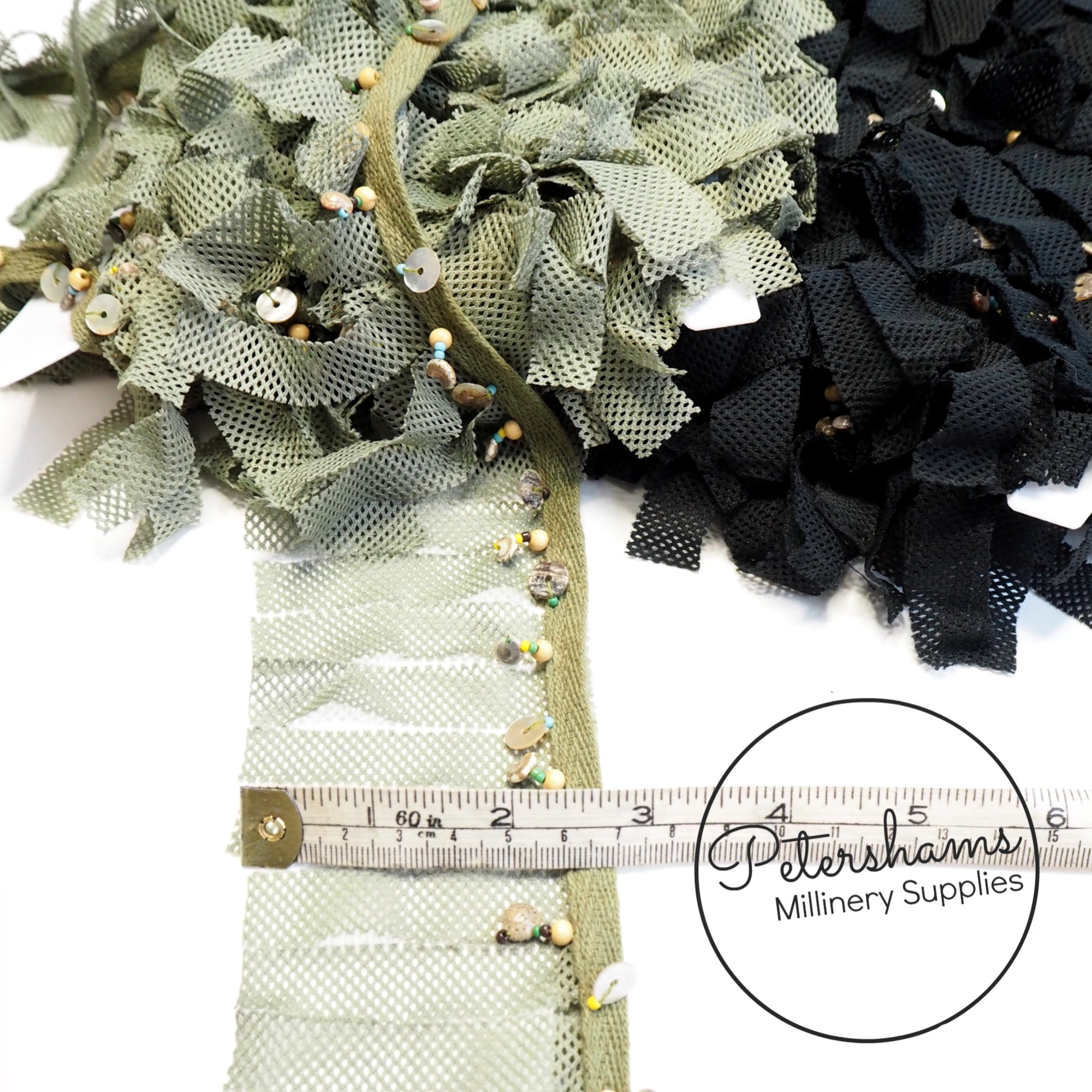 Seashell Adorned Mesh Fabric Fringe - 1m – Petershams Millinery Supplies