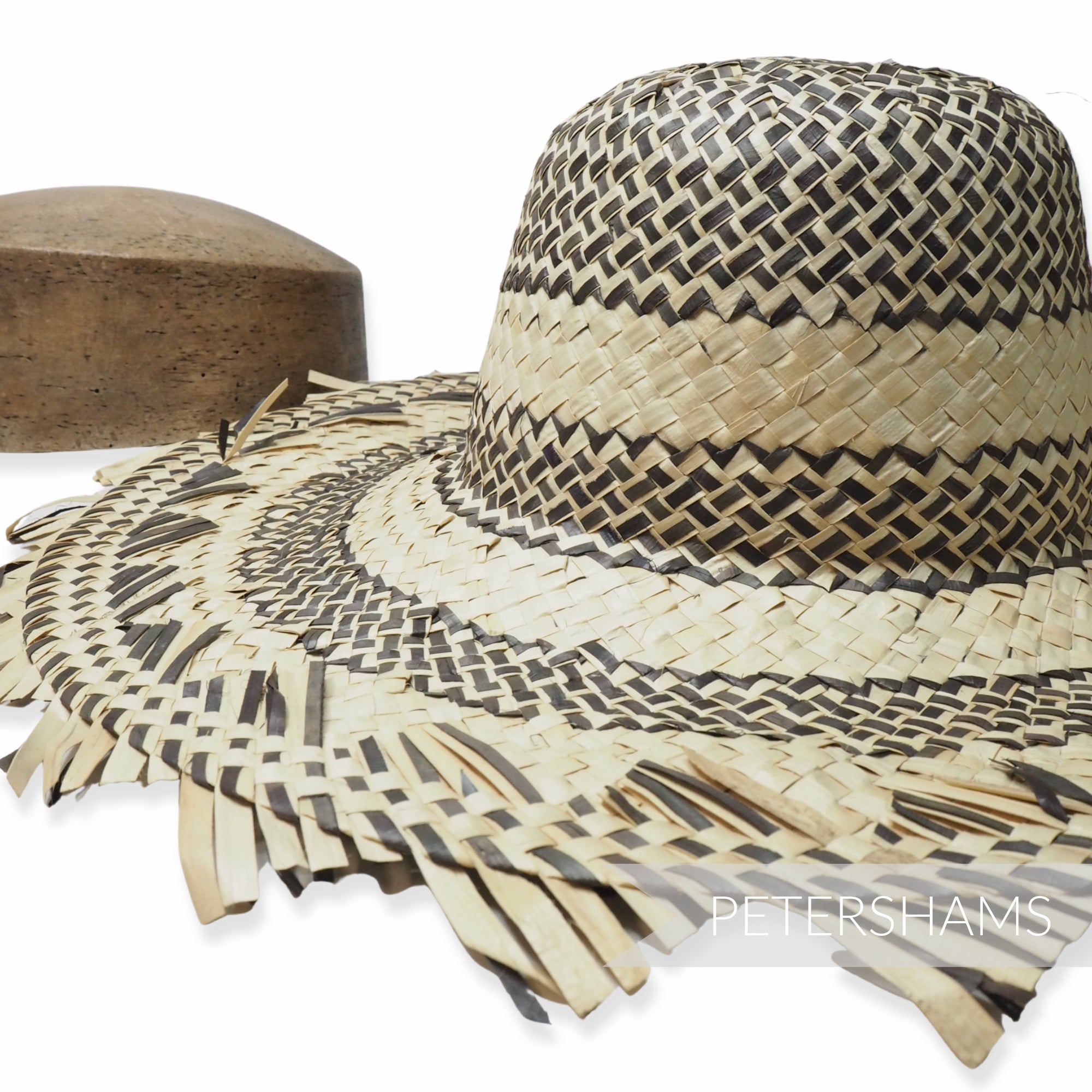 Decorative Edge Black and Natural Straw Capeline Hat Body - 12 ...