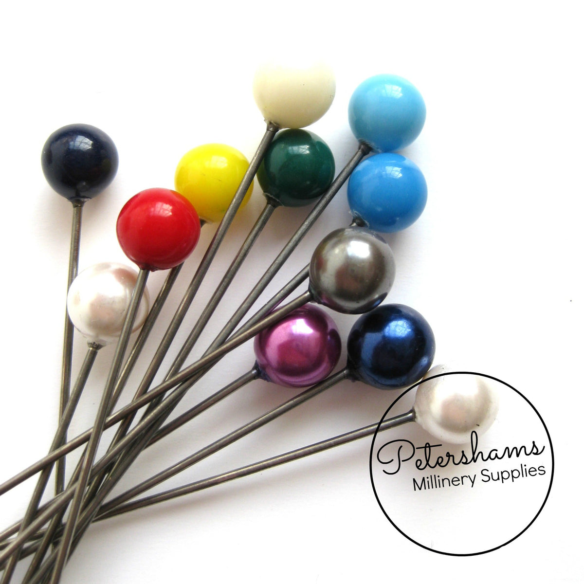 Set of 12 Extra Long 9cm (3.5 inch) Round Millinery Hat Pins - Assorte ...
