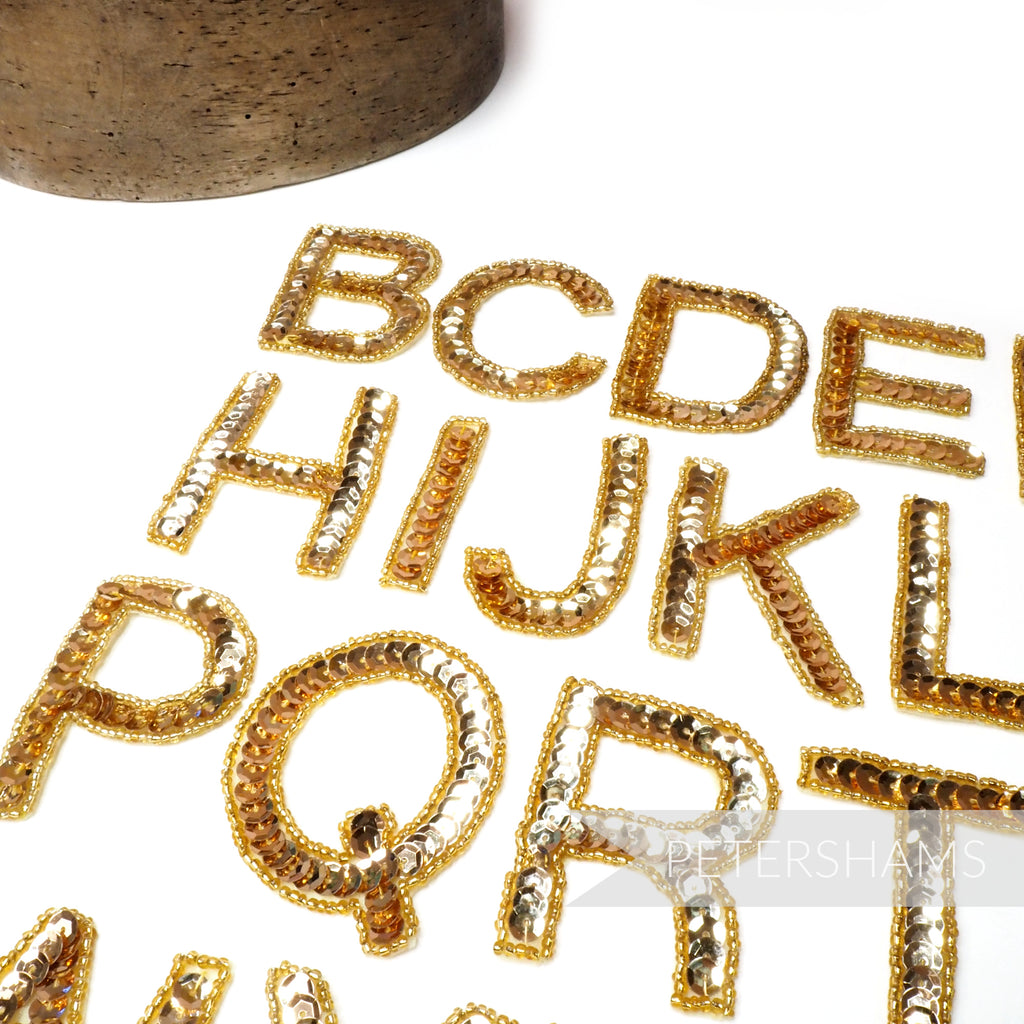 Gold Sequin & Beaded Alphabet and Numbers Motifs – Petershams Millinery ...